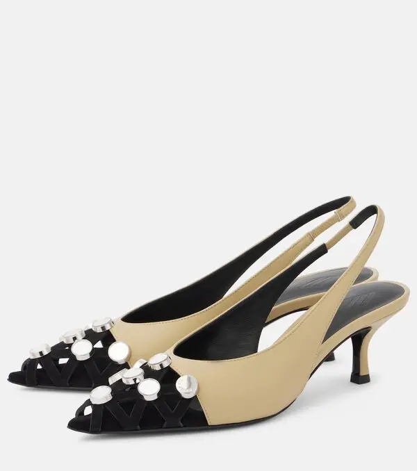 Attico Fiona 50 Embellished Leather Slingback Pumps - Beige