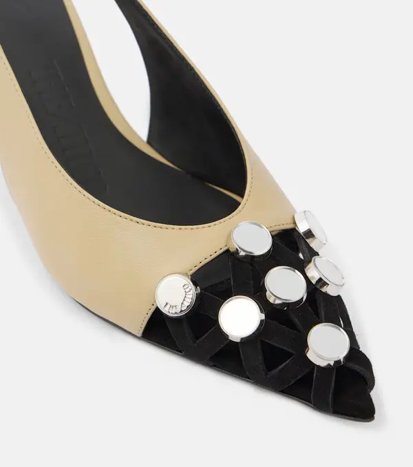 Attico Fiona 50 Embellished Leather Slingback Pumps - Beige