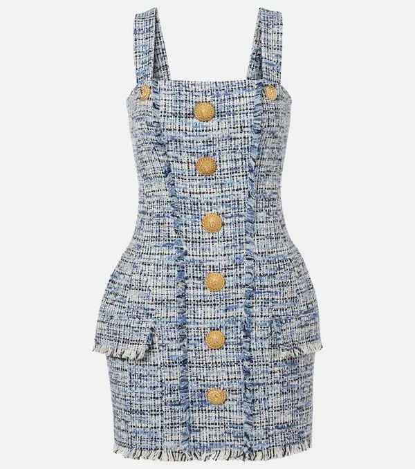Balmain Denim Tweed Mini Dress - Blue