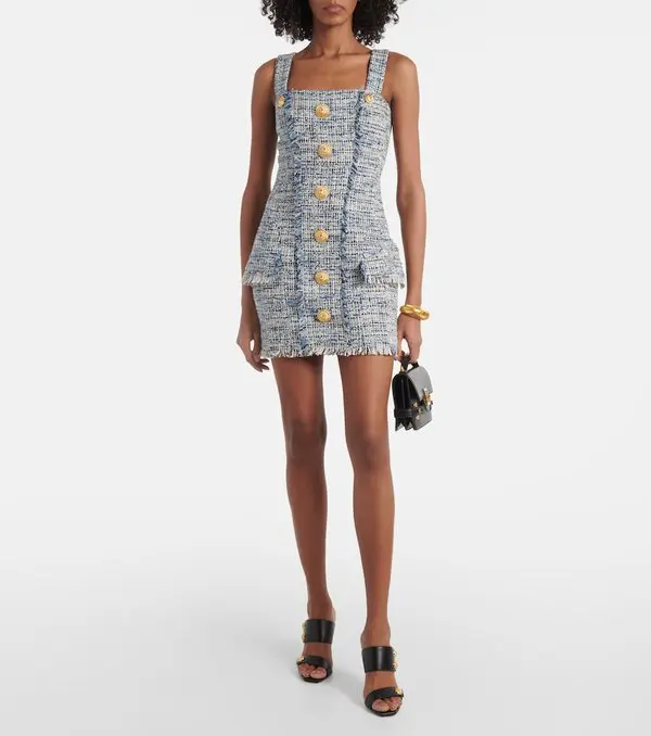 Balmain Denim Tweed Mini Dress