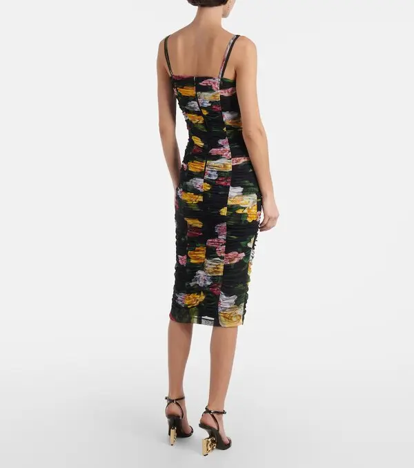 Dolce & Gabbana Floral Ruched Tulle Midi Dress - Multicoloured