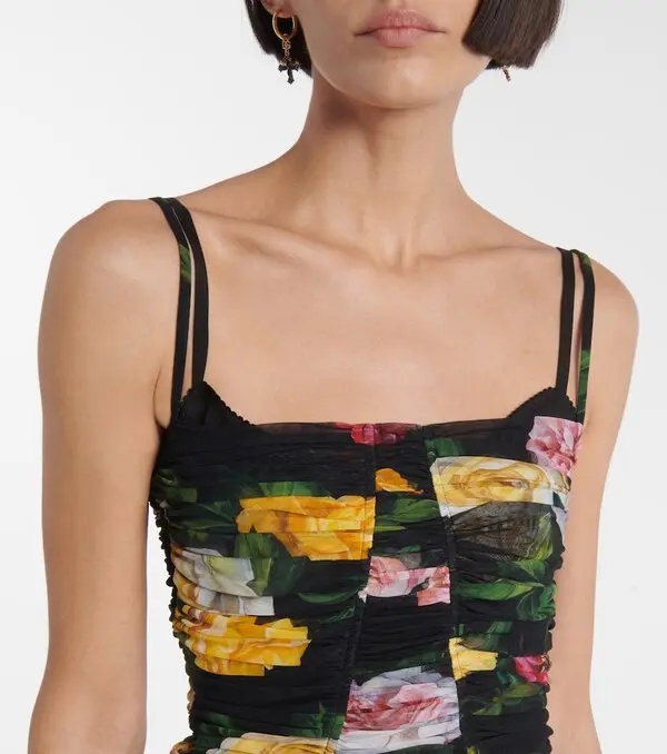 Dolce & Gabbana Floral Ruched Tulle Midi Dress - Multicoloured