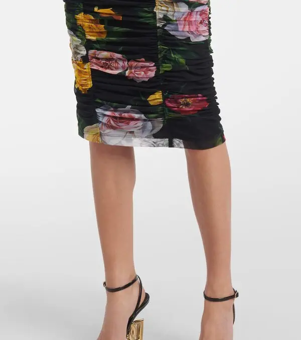Dolce & Gabbana Floral Ruched Tulle Midi Dress - Multicoloured