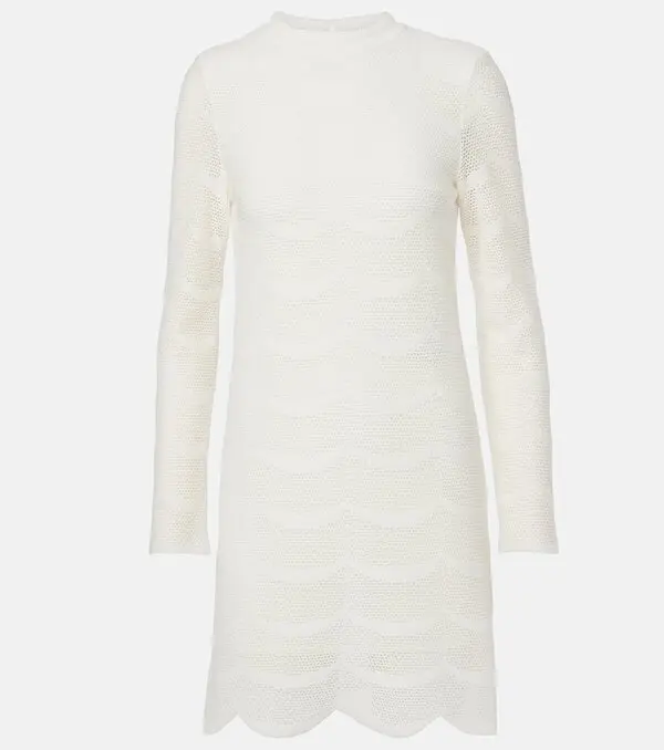 TOM FORD Knitted Scalloped Cotton And Silk Mini Dress - White