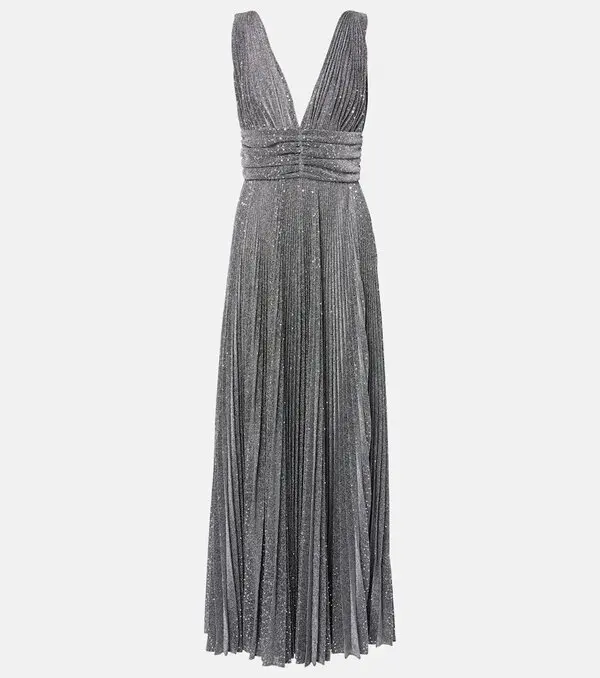 Dolce & Gabbana Metallic Plissé Cocktail Dress - Silver