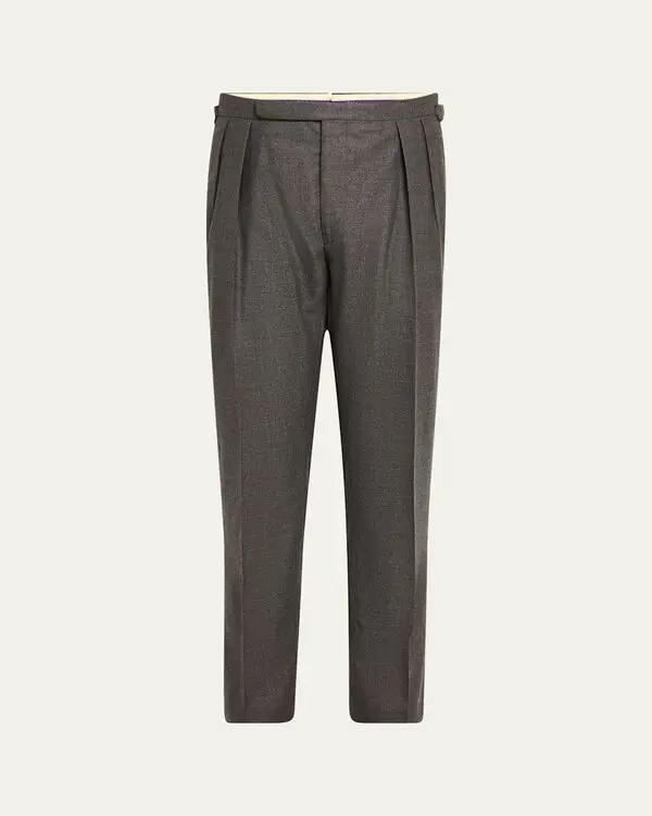 Ralph Lauren Purple Label Gregory Pleated Flannel Pants - Gray