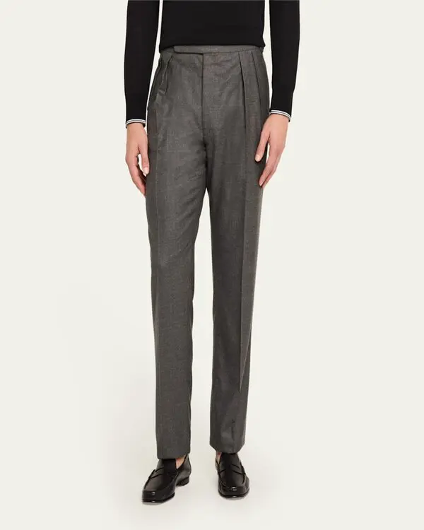 Ralph Lauren Purple Label Gregory Pleated Flannel Pants - Gray