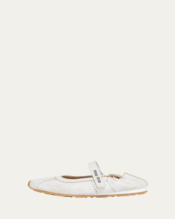 Miu Miu Leather Mary Jane Ballerina Sneakers - Bianco | Editorialist