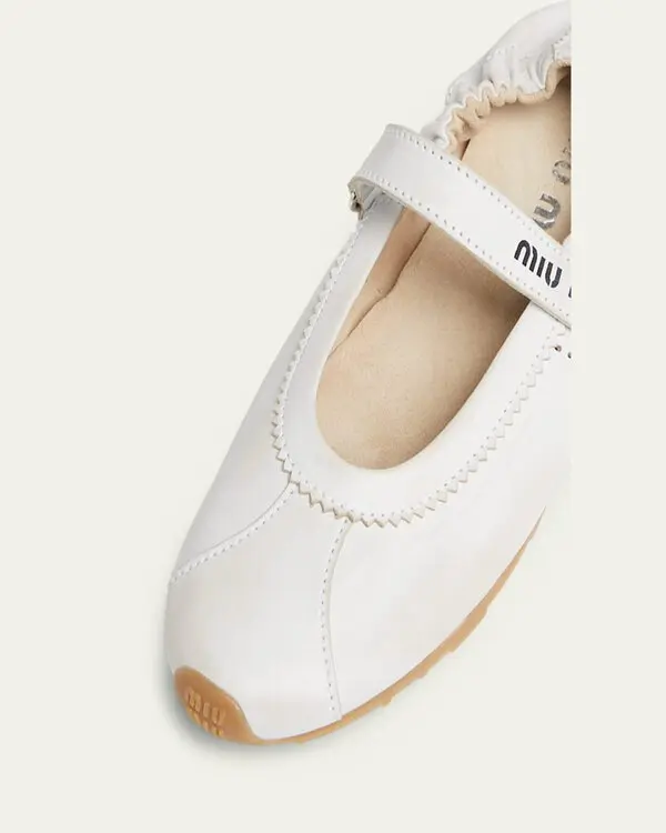 Miu Miu Leather Mary Jane Ballerina Sneakers - Bianco
