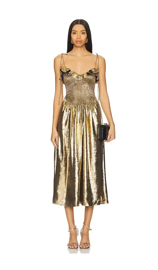 For Love & Lemons Bethany Metallic Midi Dress In Gold - 30% Off |  Editorialist