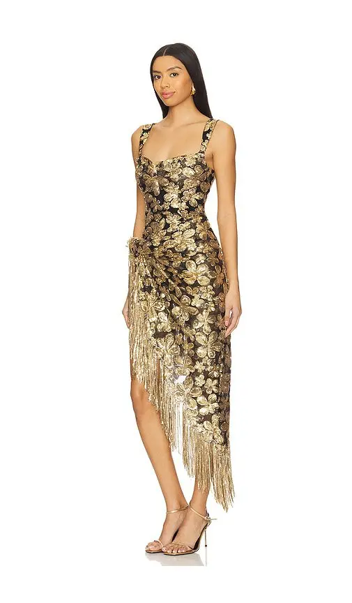 For Love & Lemons Anisa Asymmetrical Dress - Gold | Editorialist