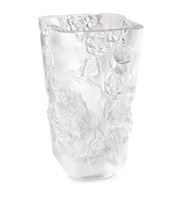 Lalique Large Crystal Pivoines Vase