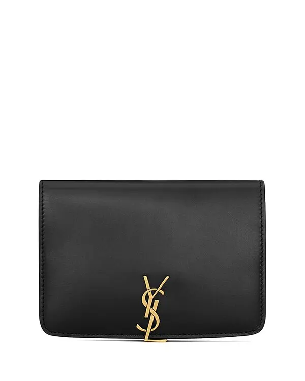 Saint Laurent Voltaire Passport Case - Black Leather/gold