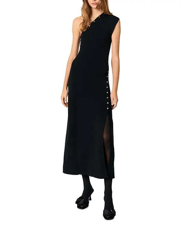 Maje Asymmetric Knit Maxi Dress - Black