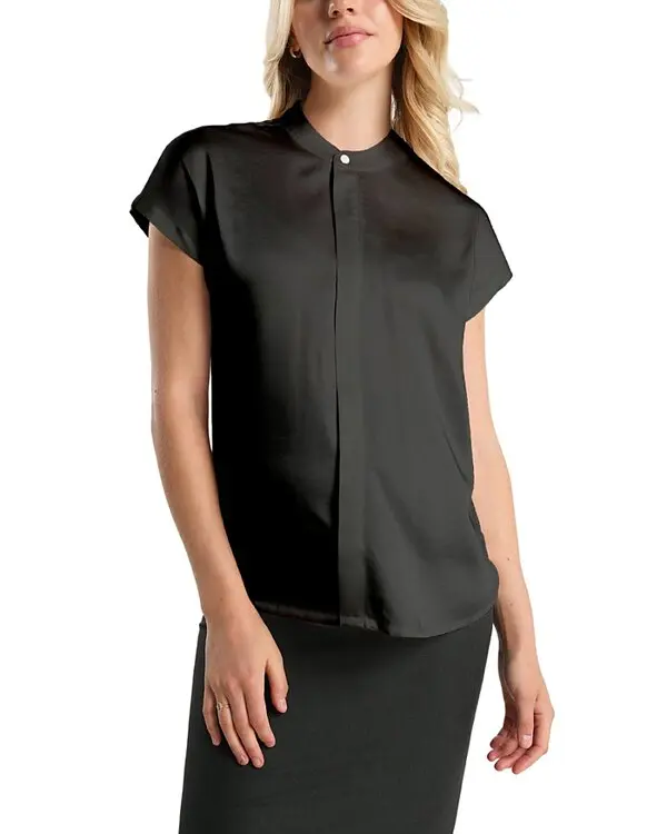 MARION Satin Maternity Nursing Shell Top - Black