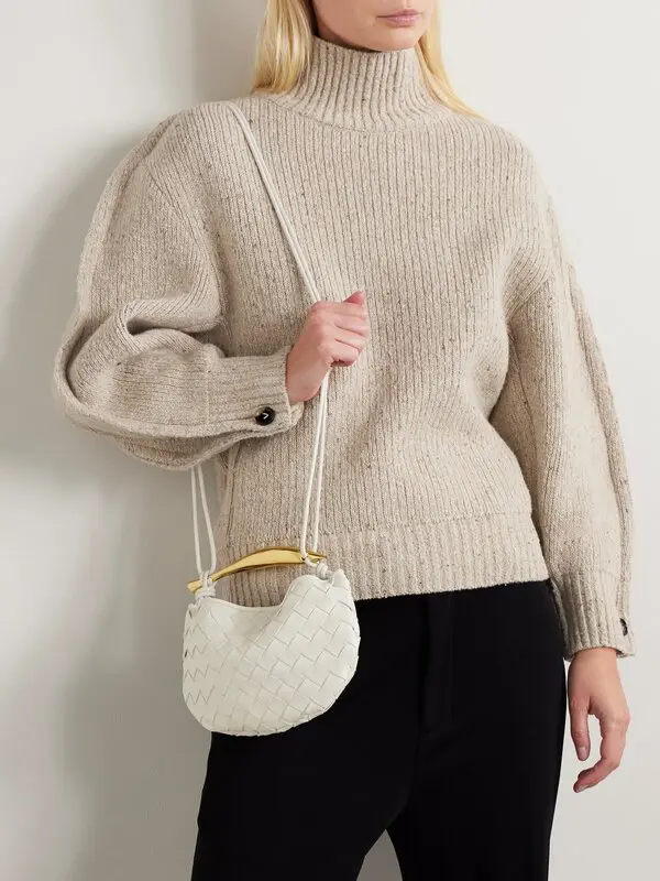 Bottega Veneta Sardine Mini Embellished Intrecciato Leather Shoulder Bag - Neutrals