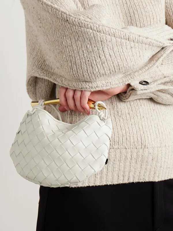 Bottega Veneta Sardine Mini Embellished Intrecciato Leather Shoulder Bag - Neutrals