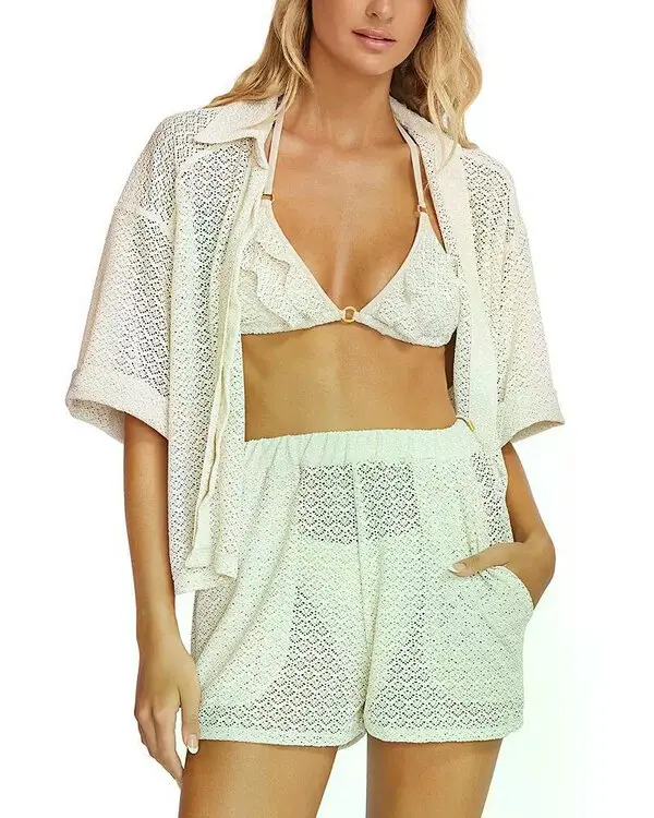 PQ Button Up Shirt Swim Cover-up - Biscotti