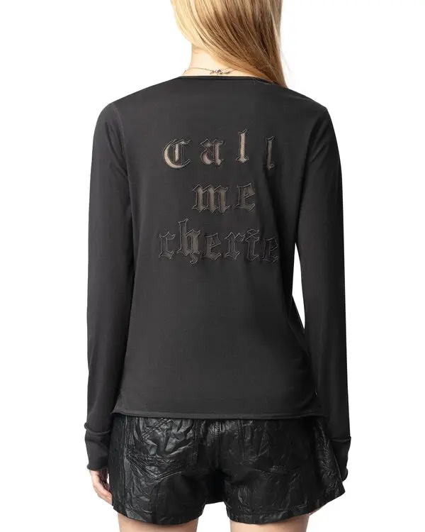 Zadig&Voltaire Tunisian Long Sleeve Tee In Carbone - 50% Off 
