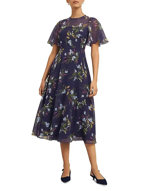HOBBS LONDON Callie Floral Print Midi Dress