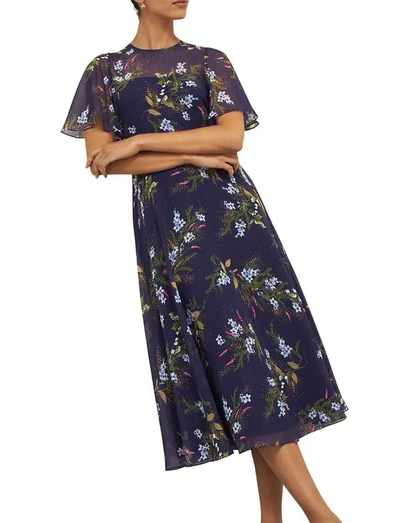 HOBBS LONDON Callie Floral Print Midi Dress