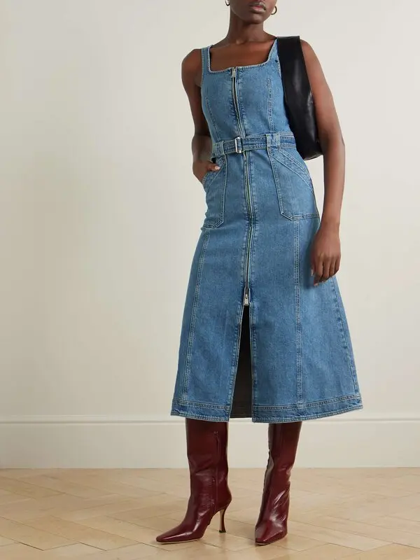 Simkhai Manson Belted Denim Midi Dress