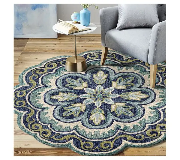 OX BAY TRADING CO. Ox Bay Mia Green Floral Medallion Wool Indoor 5 Round Rug - One-color