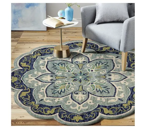OX BAY TRADING CO. Ox Bay Scalloped Floral Medallion Wool Indoor 6 Round Rug - One-color
