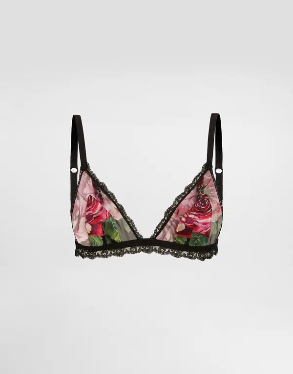 Dolce & Gabbana Rose- Satin And Tulle Triangle Bra - Print