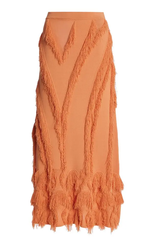 Ulla Johnson Astrid Fringed Knit Maxi Skirt - Orange