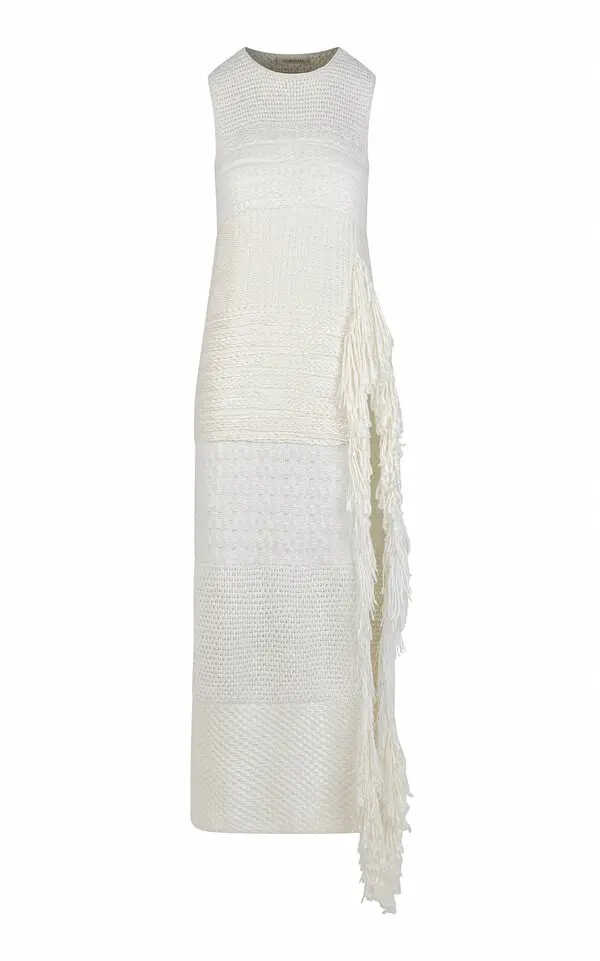 HEIRLOME Selena Fringed Knit Silk Maxi Tunic Dress