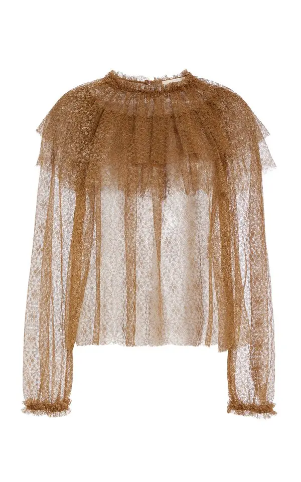 Ulla Johnson Viviane Capelet Lace Shirt - Gold