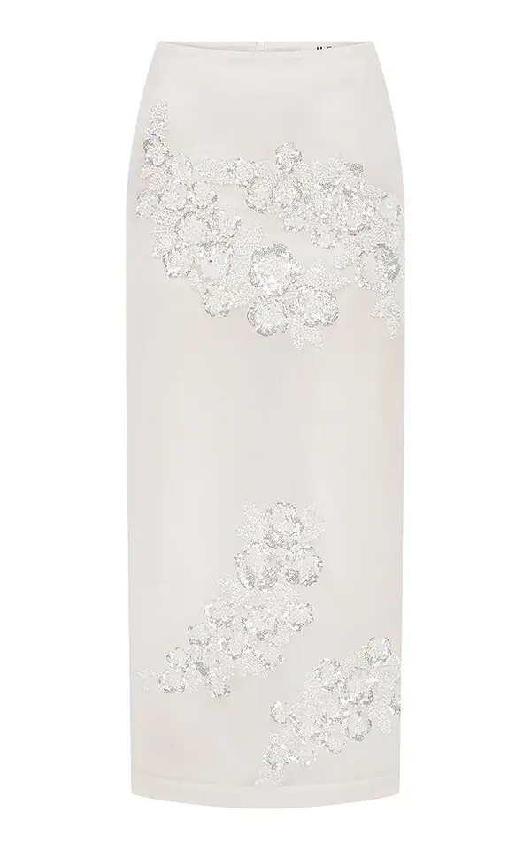 Ila Exclusive Pixie Embellished Silk-organza Midi Skirt - White