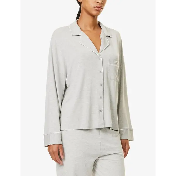 Lounge Contrast-piping Brand-patch Modal-jersey Pyjama Shirt