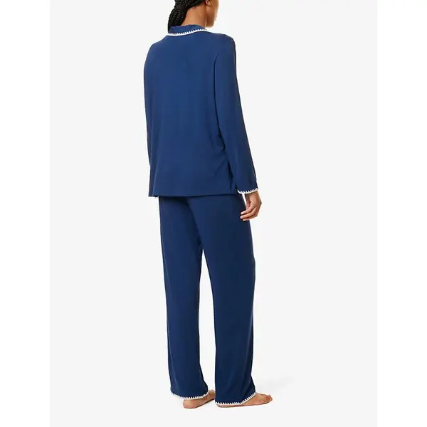 Eberjey Frida Contrast-piping Stretch-jersey Pyjamas - Navy/ivory