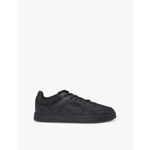 Hugo Brand-print Faux-leather Low-top Trainers - Black