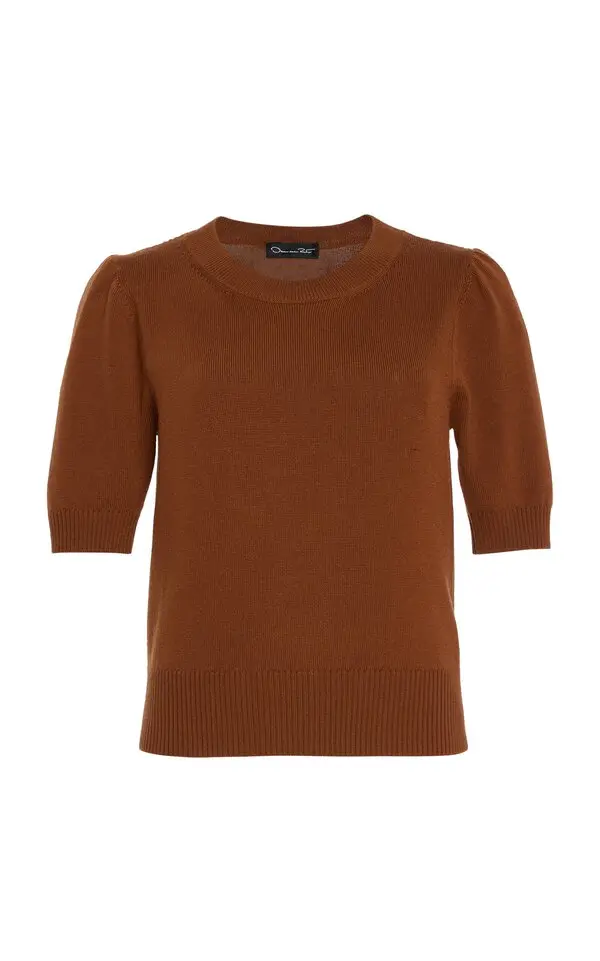 Oscar De La Renta Wool Half-sleeve Top - Brown