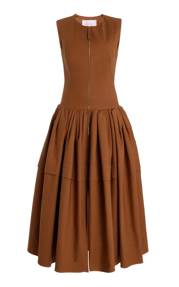carolina herrera brown dress Carolina Herrera Zipped Cotton Midi Dress - Brown