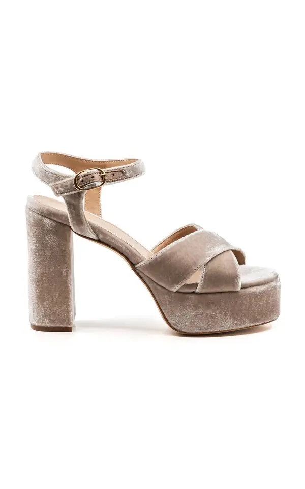 ANDREA GOMEZ Bella Velvet Platform Sandals - Taupe
