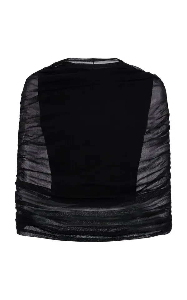 Brandon Maxwell Lyra Shirred Knit Top - Black