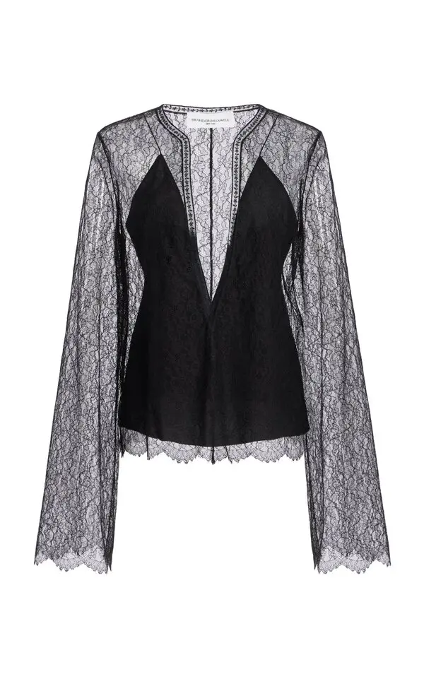 Brandon Maxwell Eloise Chantilly Lace Top