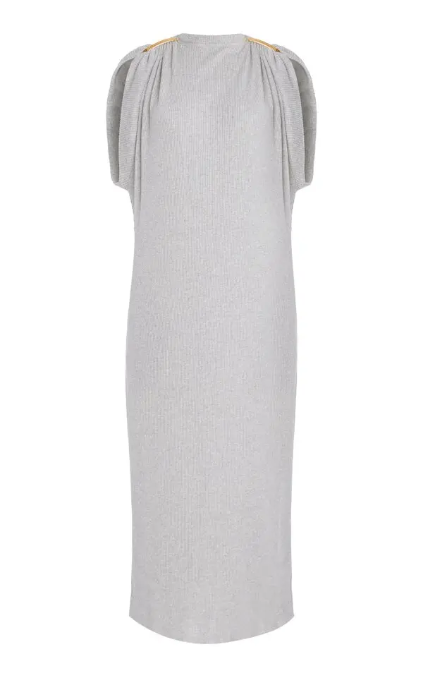 Brandon Maxwell Lucy Draped Ribbed Jersey Midi Dress - Grey