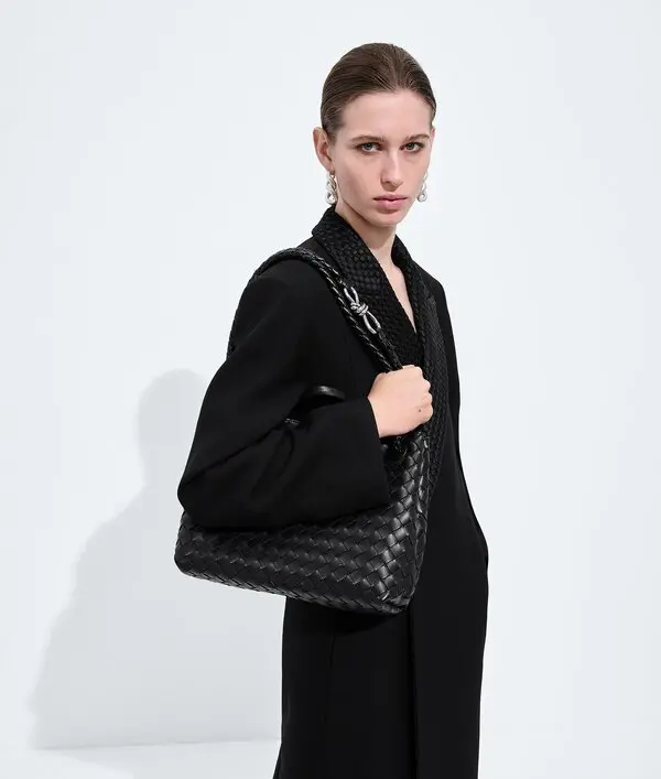Bottega Veneta Intrecciato Leather Top Handle Bag - Black