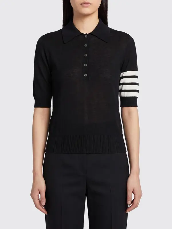 Thom Browne Polo Shirt With Striped Sleeves - Navy