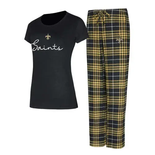 CONCEPTS SPORT New Orleans Saints Sleep Set: Vector T-shirt & Plaid Flannel Pants - Black