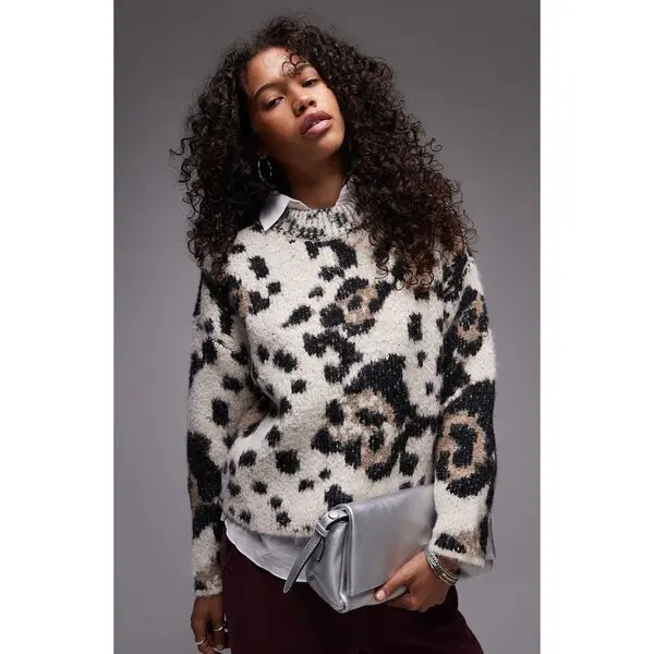 Topshop Animal Spot Relaxed Sweater - Black Multi
