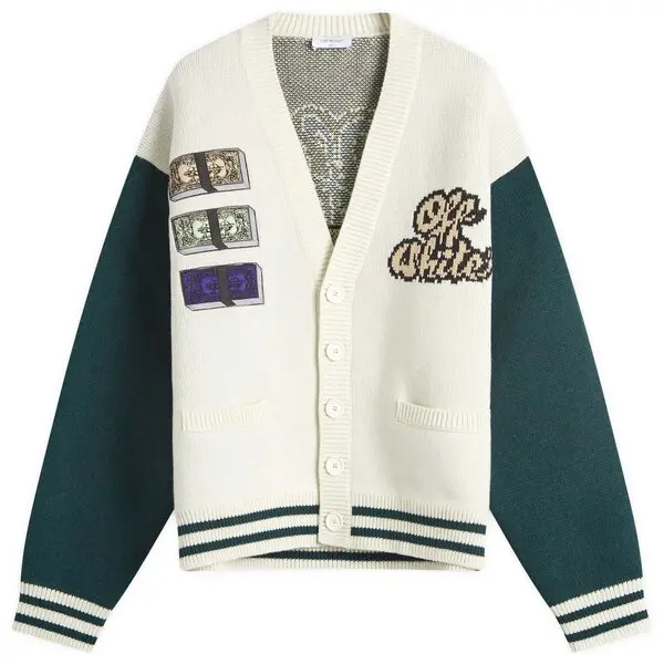 Off-White Crystal Cash Varsity Knitted Cardigan - White