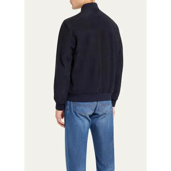 Brioni Perforated Suede Bomber Jacket