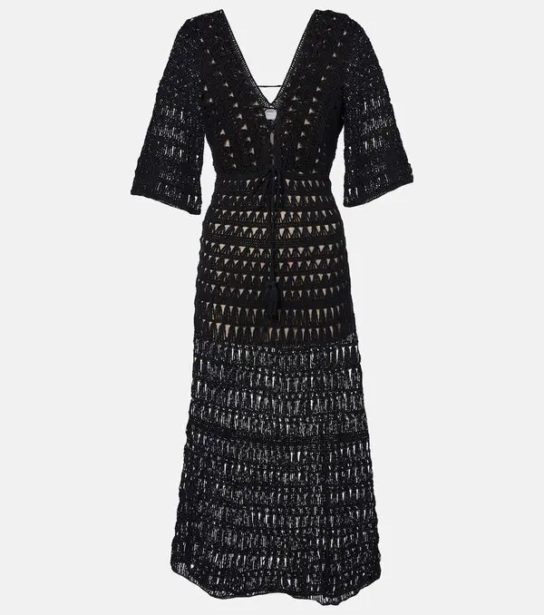 Anna Kosturova Marissa Cotton Crochet Maxi Dress - Black