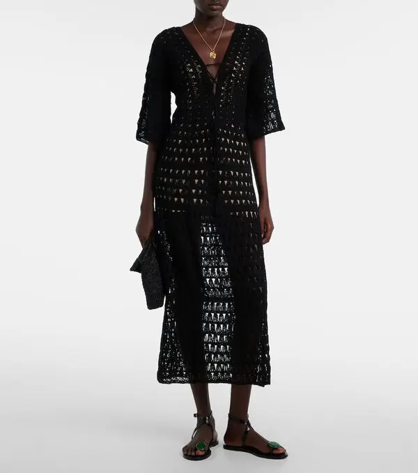Anna Kosturova Marissa Cotton Crochet Maxi Dress - Black